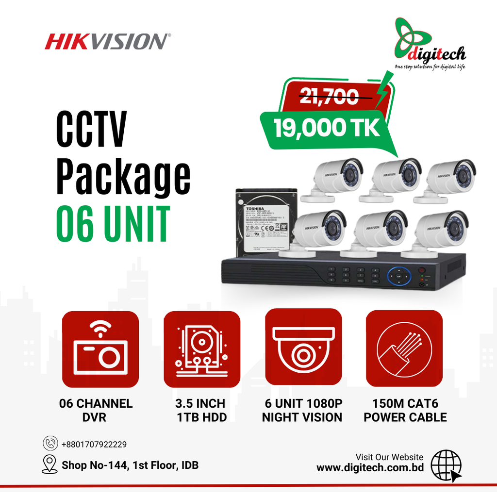 Hikvision CCTV Camera Package 06 Unit 1080P | Digitech E-Commerce