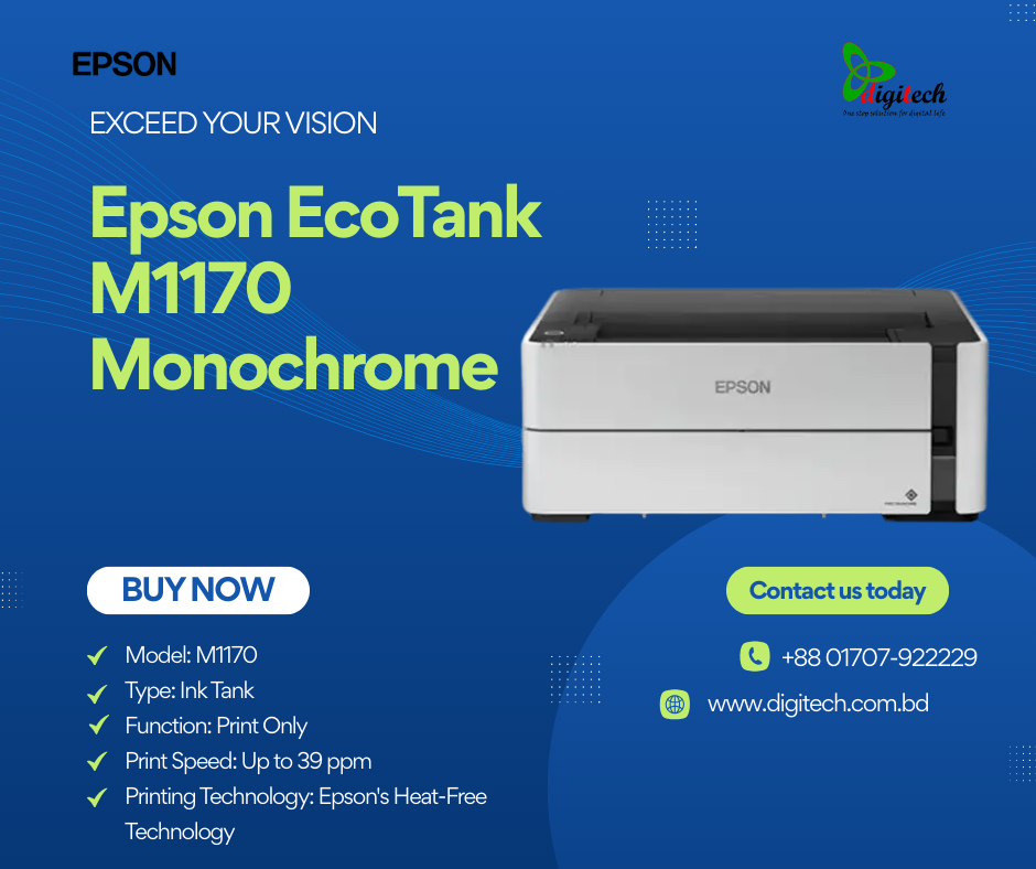 Epson EcoTank M1170 Monochrome Wi-Fi InkTank Printer | Digitech E-Commerce